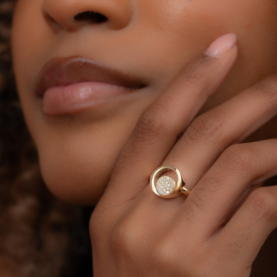 14k Solid Gold Round Ring Real Gold Circle Ring Unique - Etsy