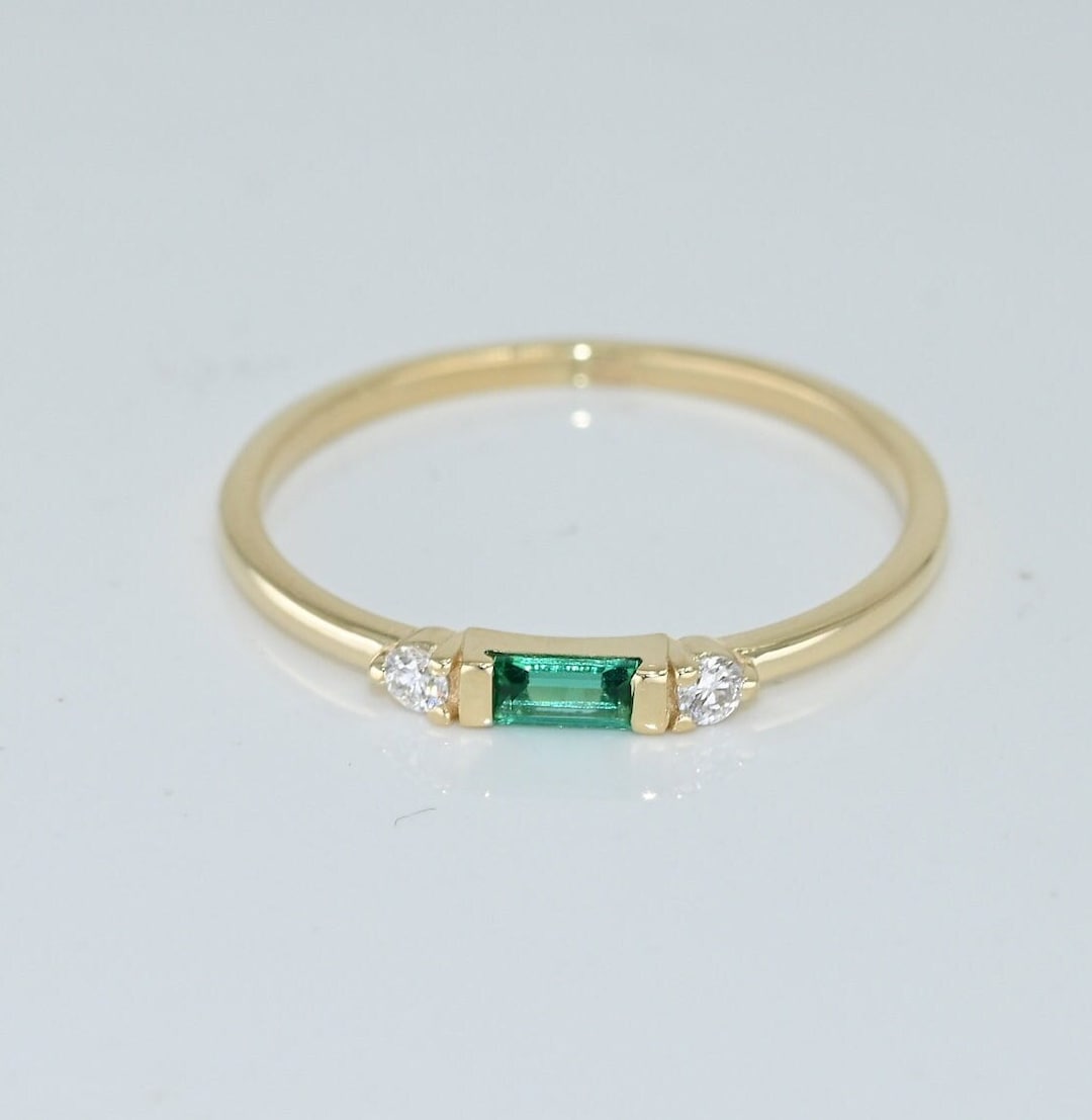 14k Solid Gold Birthstone Ring, Real Gold Stackable Birth Stone Ring ...