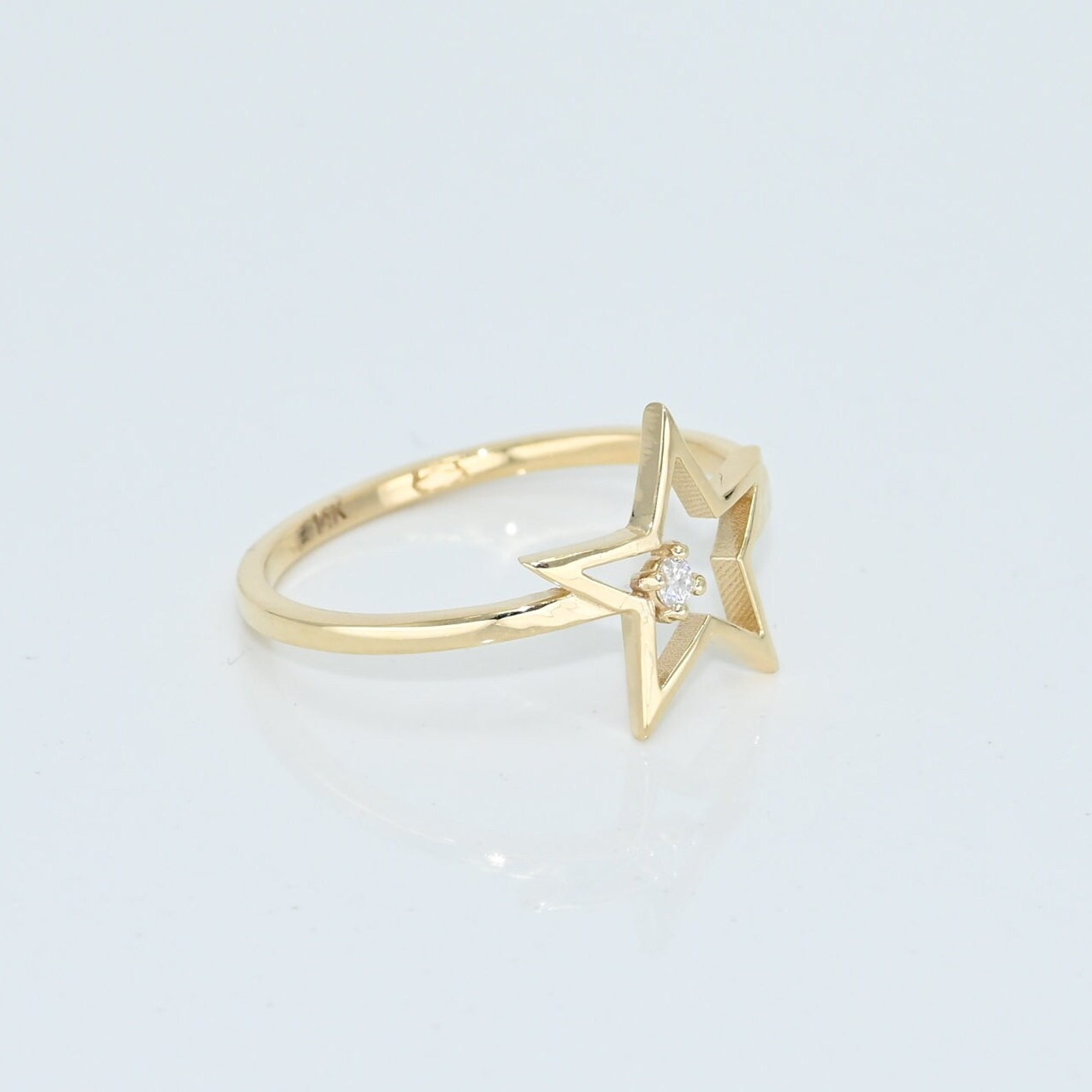 14k Solid Gold Star Ring, Real Gold Celestial Ring, Handmade Premium ...