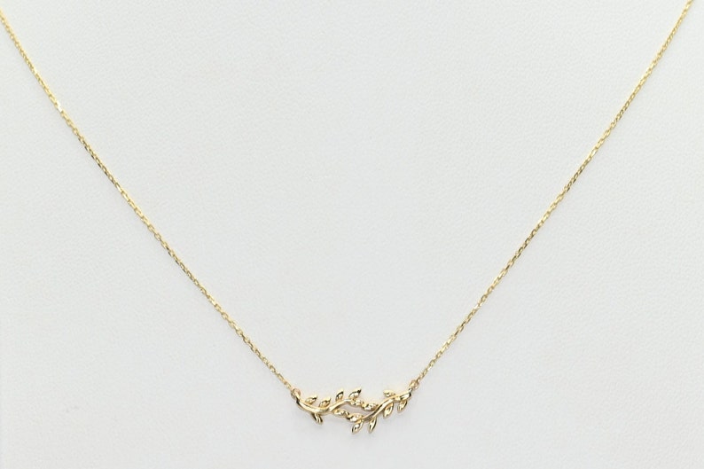 14k Solid Gold Leaf Necklace, Dainty Vine Leaf Pendant, Handmade ...
