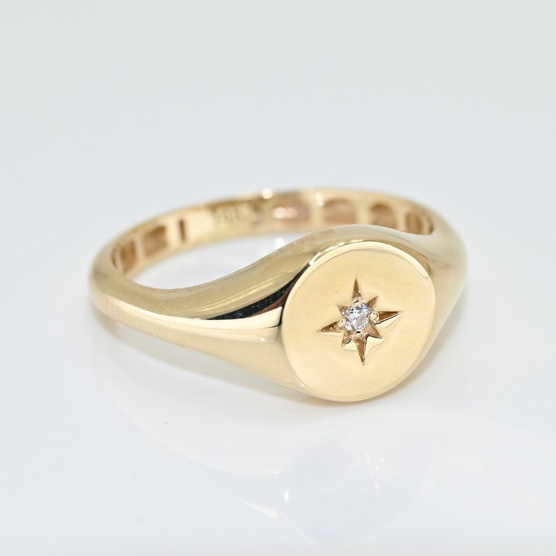 14k Solid Gold North Star Signet Ring: Moissanite Compass Jewelry - Etsy