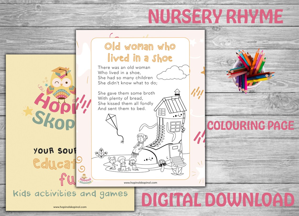 Nursery Rhyme Colouring Page Old Woman Who Lived in a Shoe. Kids ...