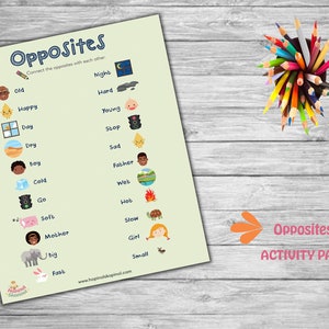 Activity Page Printable Opposites. Kids Activity Page, Colourful ...
