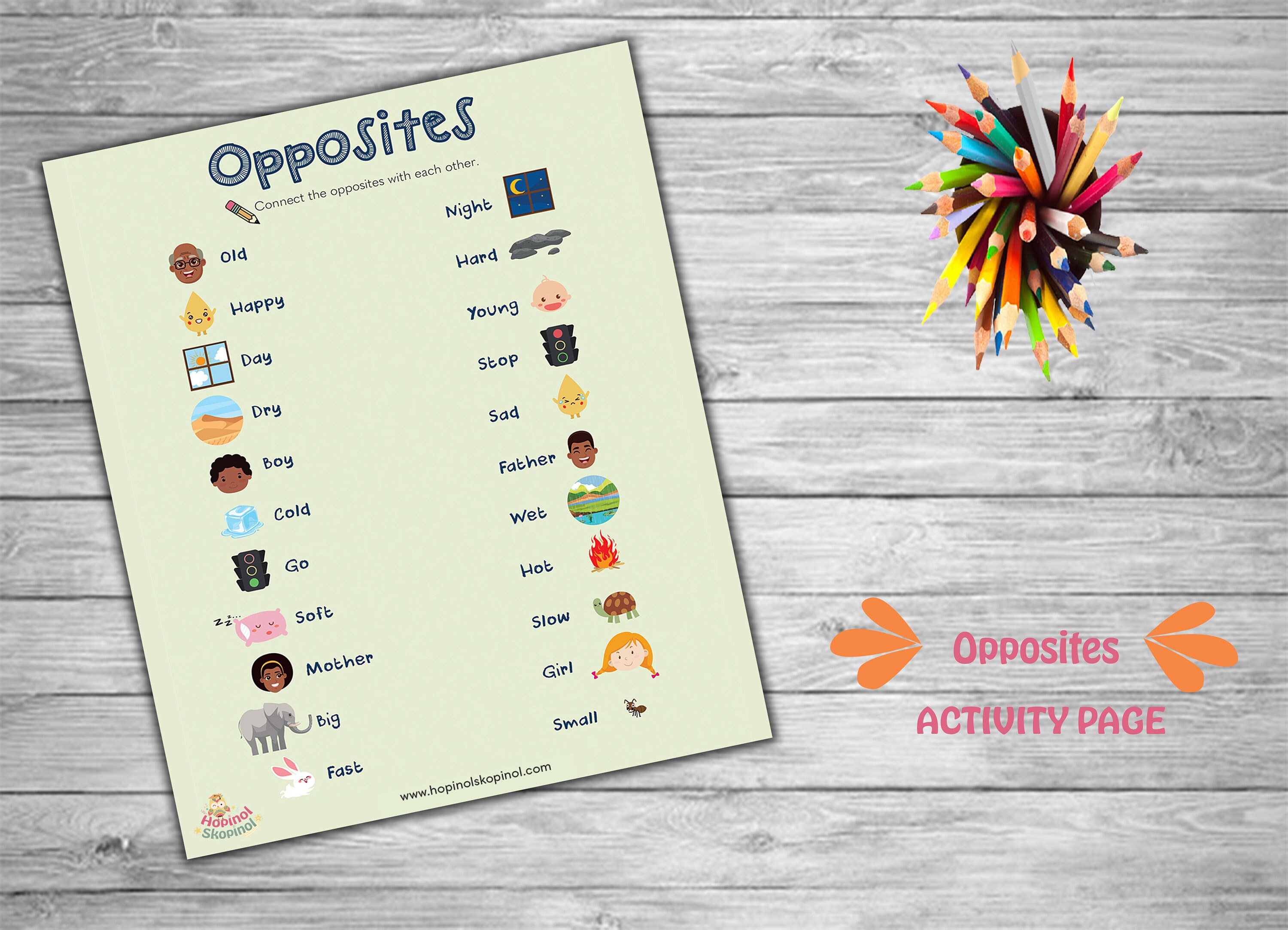 Activity Page Printable Opposites. Kids Activity Page, Colourful ...