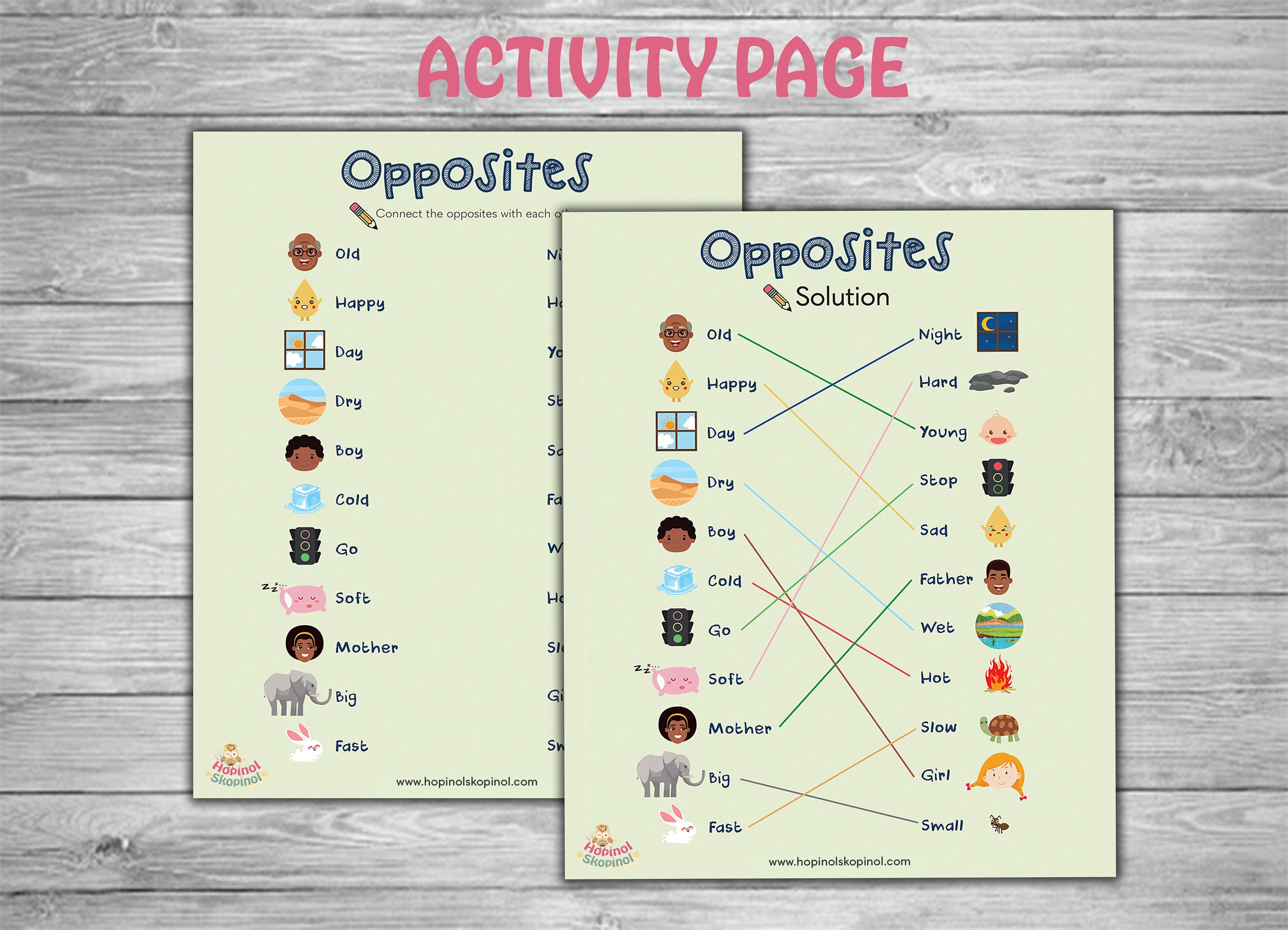 Activity Page Printable Opposites. Kids Activity Page, Colourful ...
