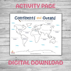 Activity Page Printable Continents and Oceans. Kids Activity | Etsy