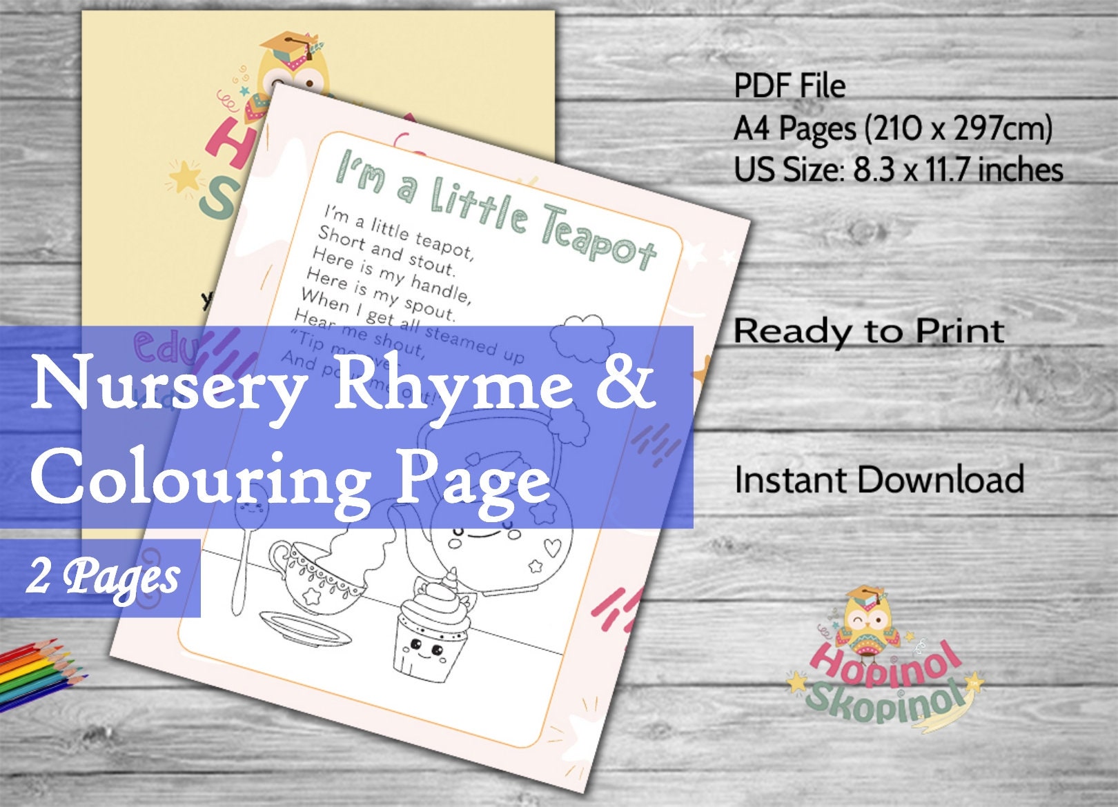 Nursery Rhyme Colouring Page im a Little Teapot. Kids Colouring Page ...