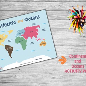 Activity Page Printable Continents and Oceans. Kids Activity | Etsy