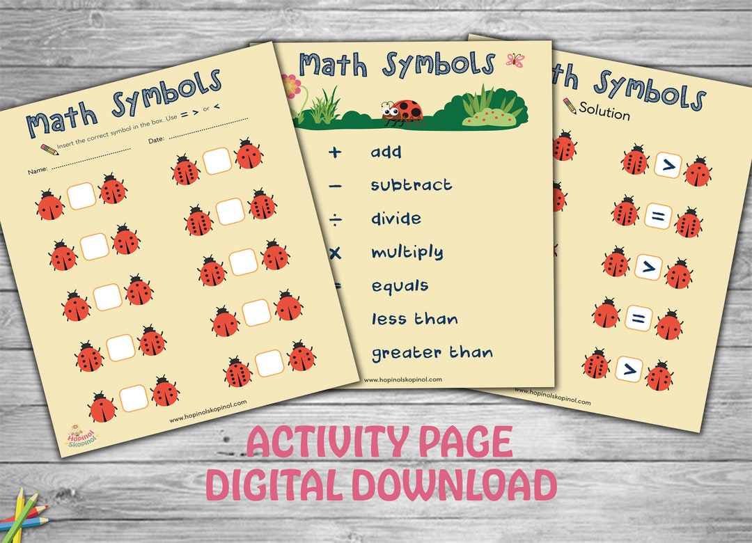 Activity Page Printable Math Symbols. Kids Activity Page - Etsy