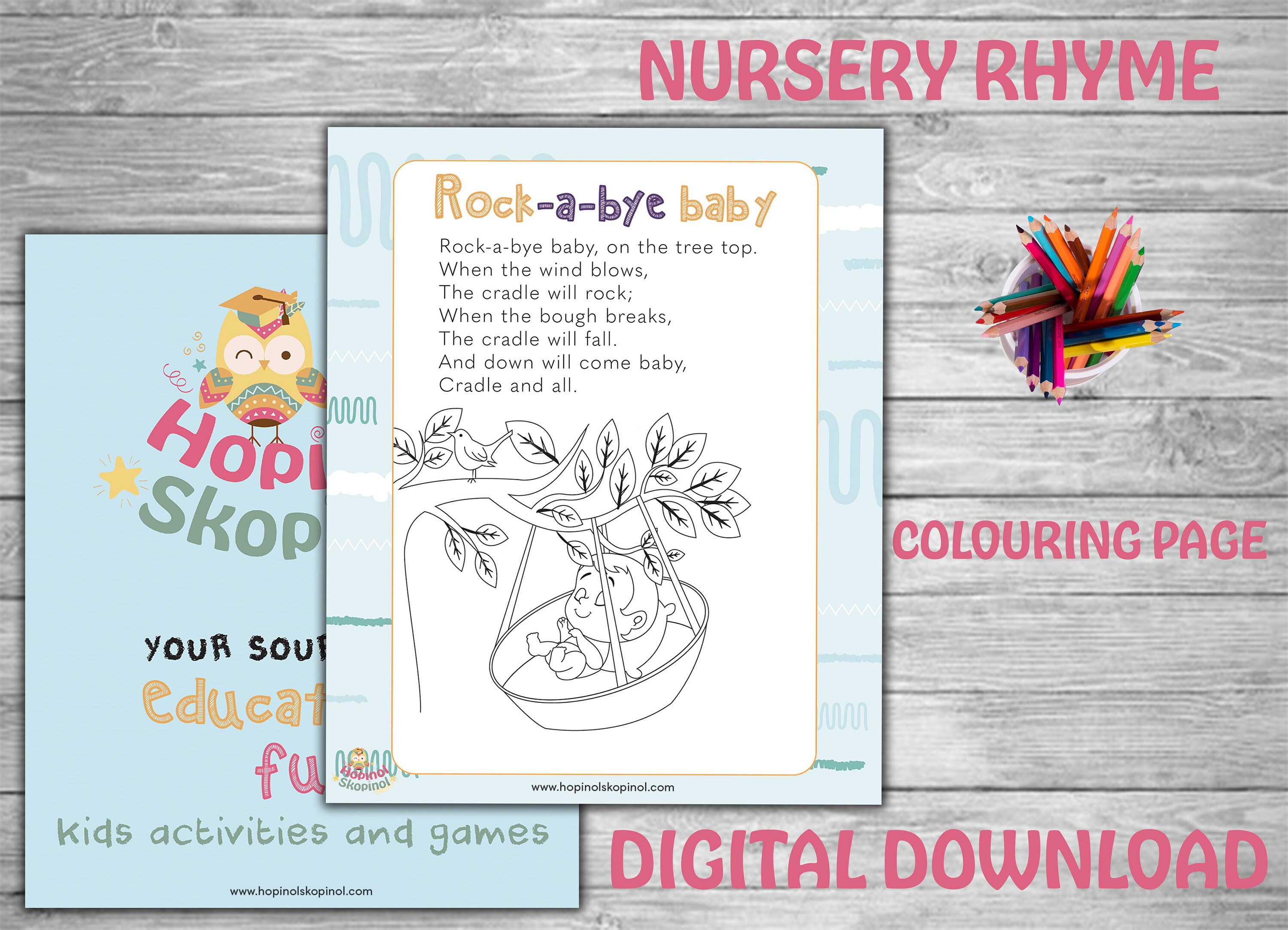 Nursery Rhyme Colouring Page Rock a Bye Baby. Kids Colouring Page ...
