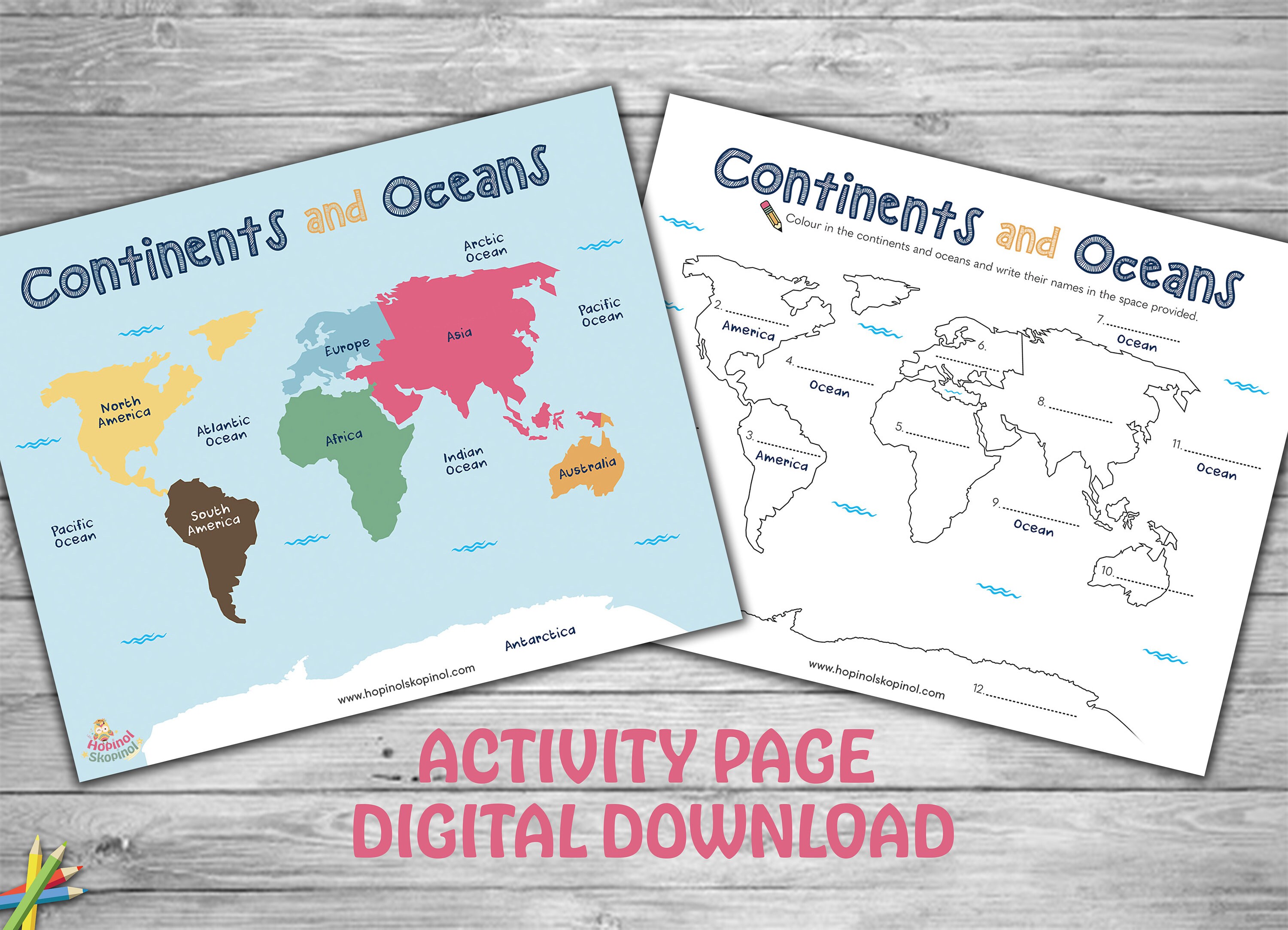 Activity Page Printable Continents and Oceans. Kids Activity - Etsy