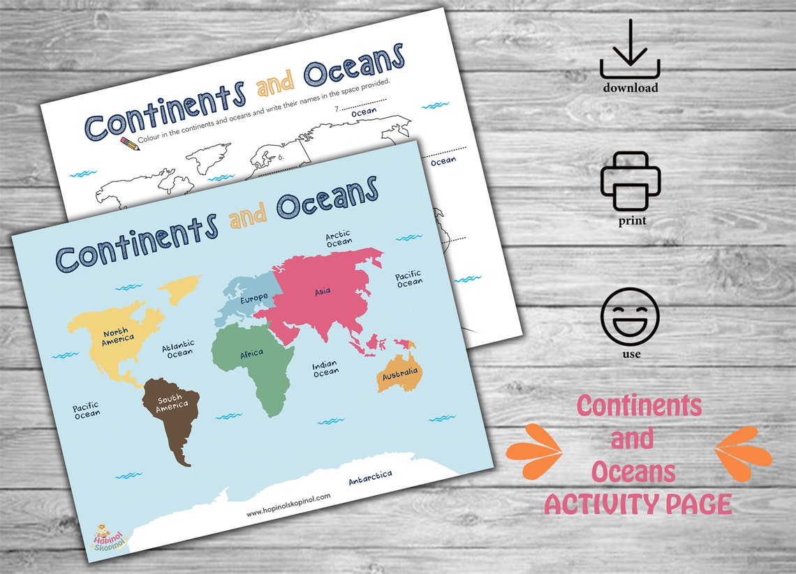 Activity Page Printable Continents and Oceans. Kids Activity - Etsy