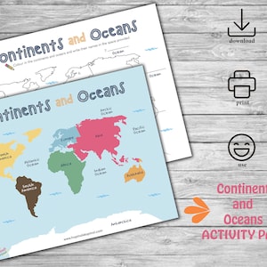 Activity Page Printable Continents and Oceans. Kids Activity | Etsy