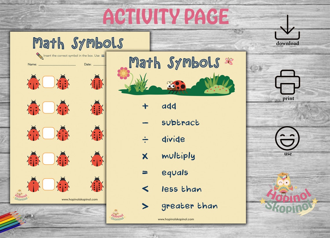 Activity Page Printable Math Symbols. Kids Activity Page - Etsy