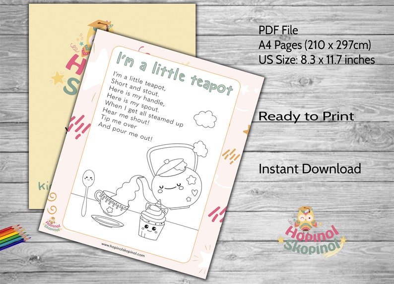 Nursery Rhyme Colouring Page im a Little Teapot. Kids Colouring Page ...