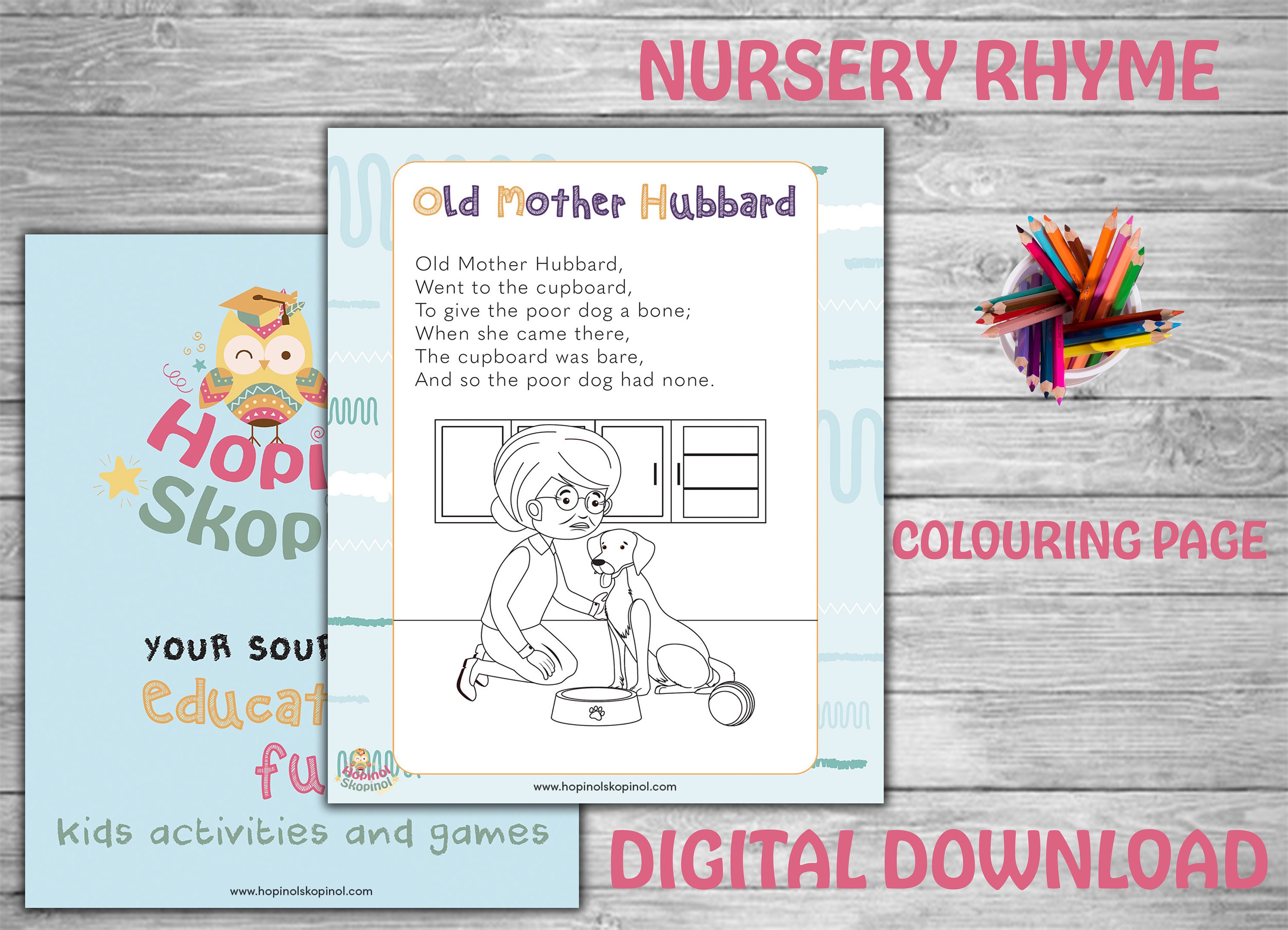Old Mother Hubbard Nursery Rhyme Coloring Pages