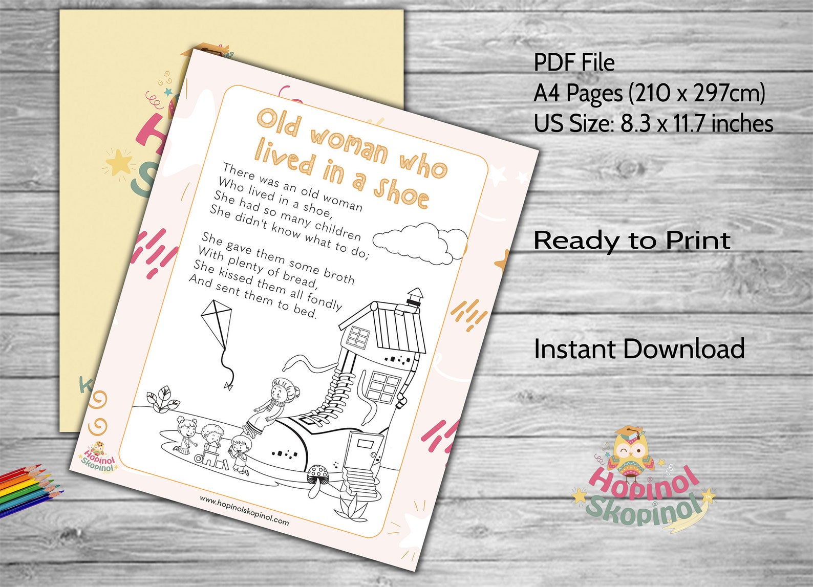 Nursery Rhyme Colouring Page Old Woman Who Lived in a Shoe. Kids ...