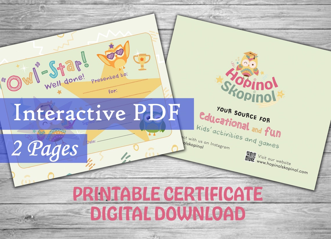 Printable Certificate Owl Star Certificate for Kids, Kids Certificate ...