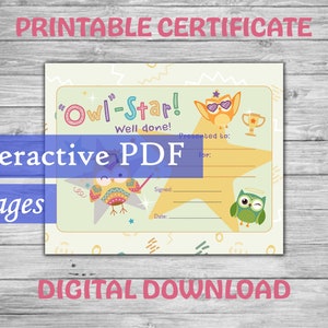 Printable Certificate Owl Star Certificate for Kids, Kids Certificate ...