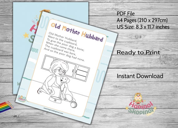 Old Mother Hubbard Nursery Rhyme Coloring Pages
