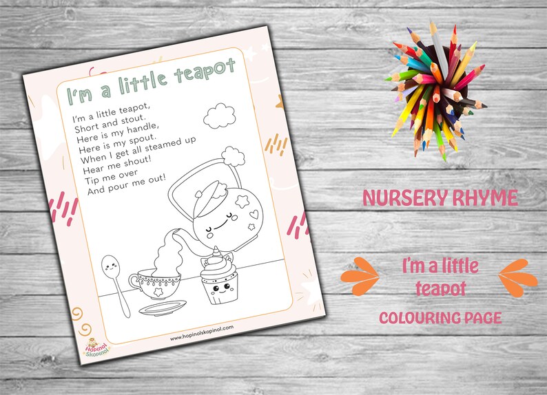 Nursery Rhyme Colouring Page im a Little Teapot. Kids Colouring Page ...