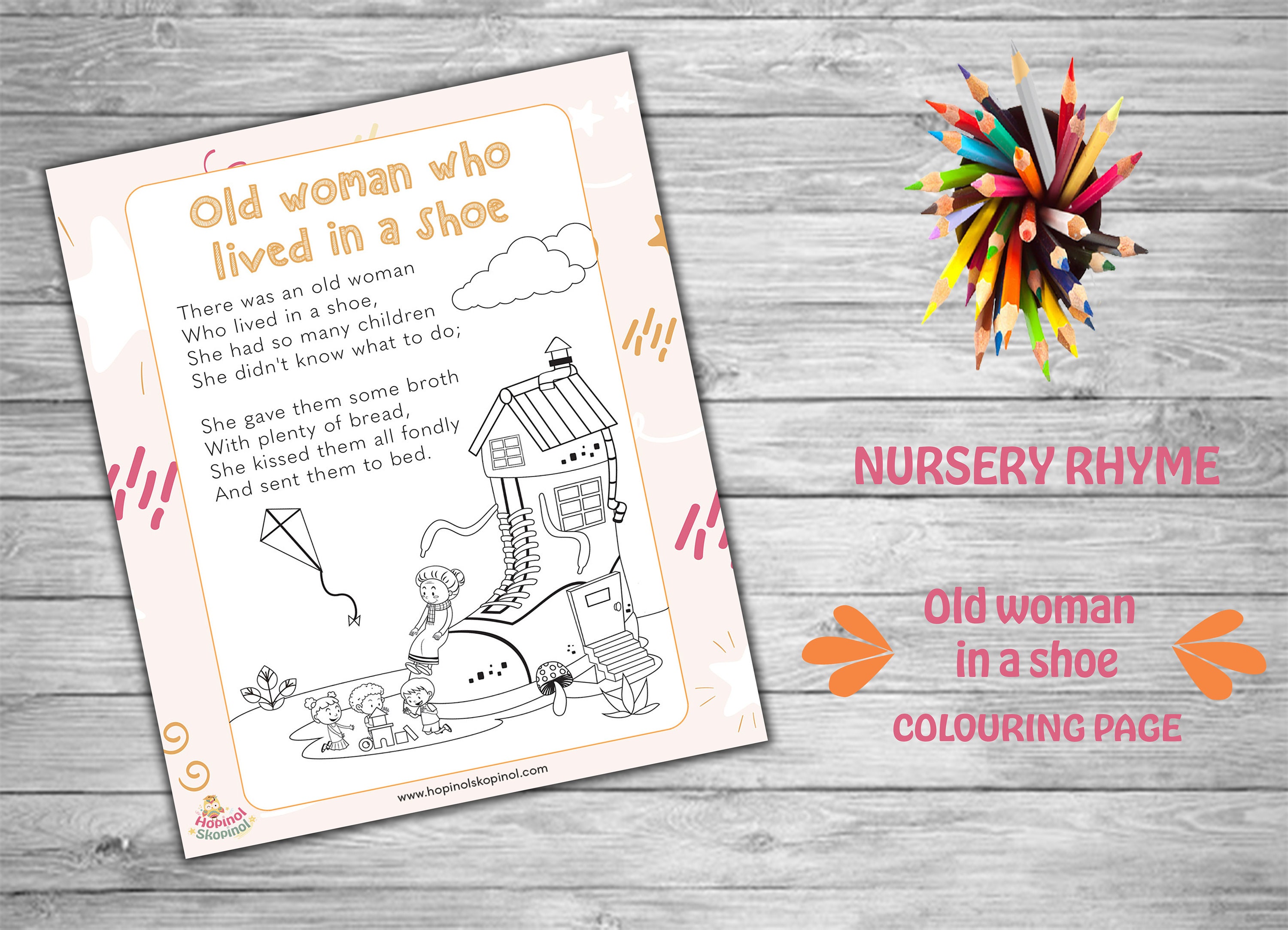 Nursery Rhyme Colouring Page Old Woman Who Lived in a Shoe. Kids ...
