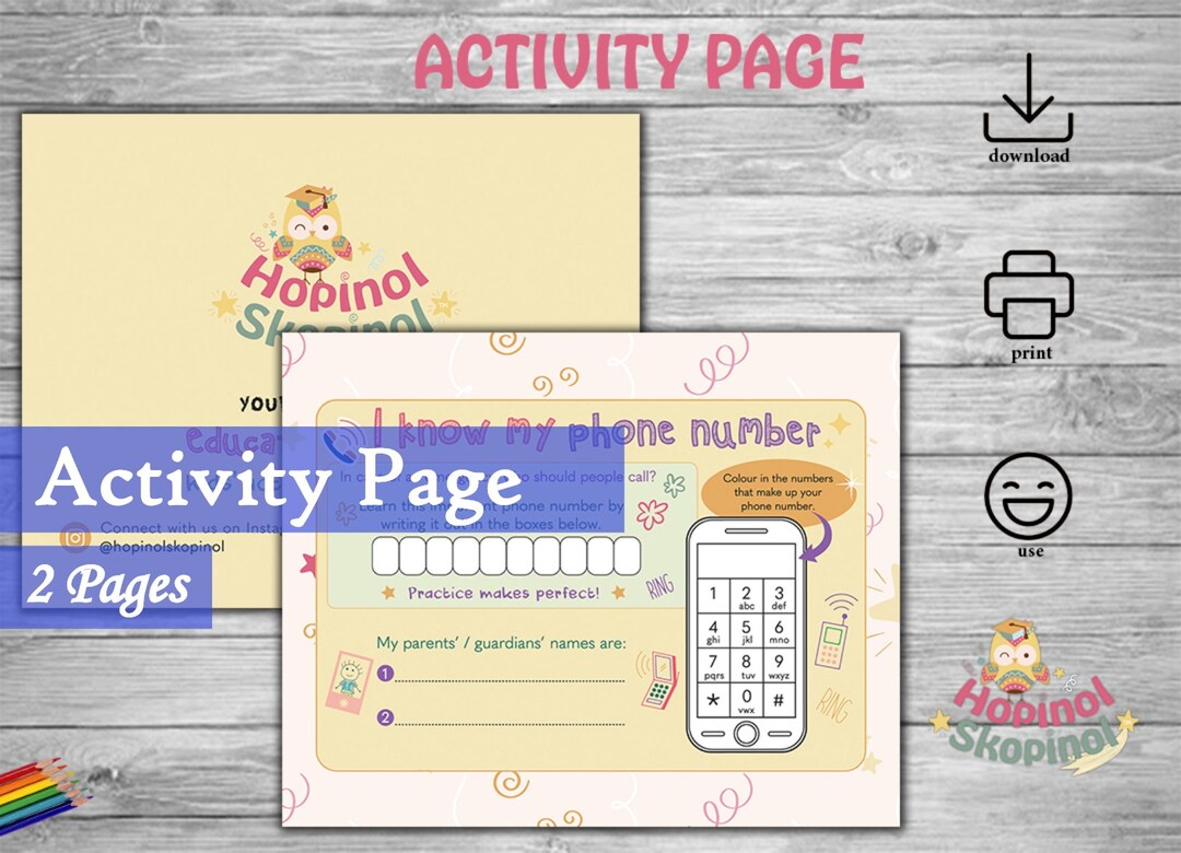 Activity Page Printable I Know My Phone Number. Kids Activity Page ...