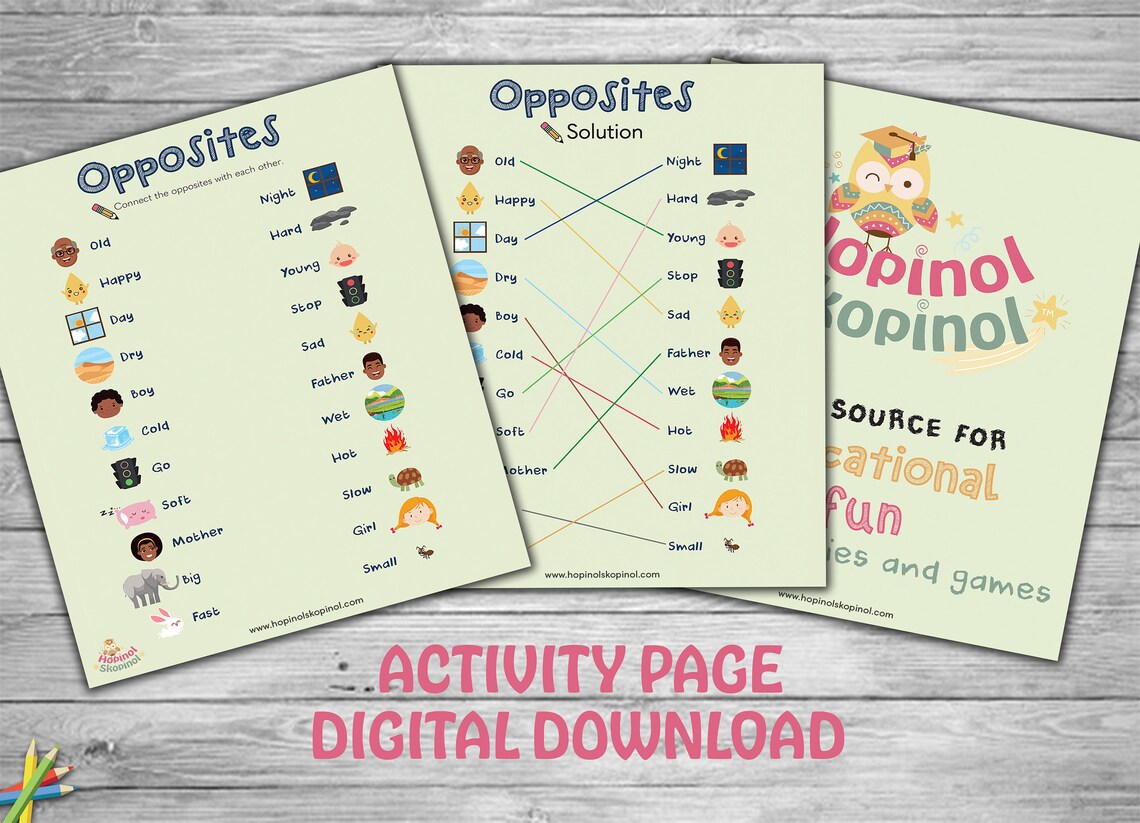 Activity Page Printable Opposites. Kids Activity Page, Colourful ...