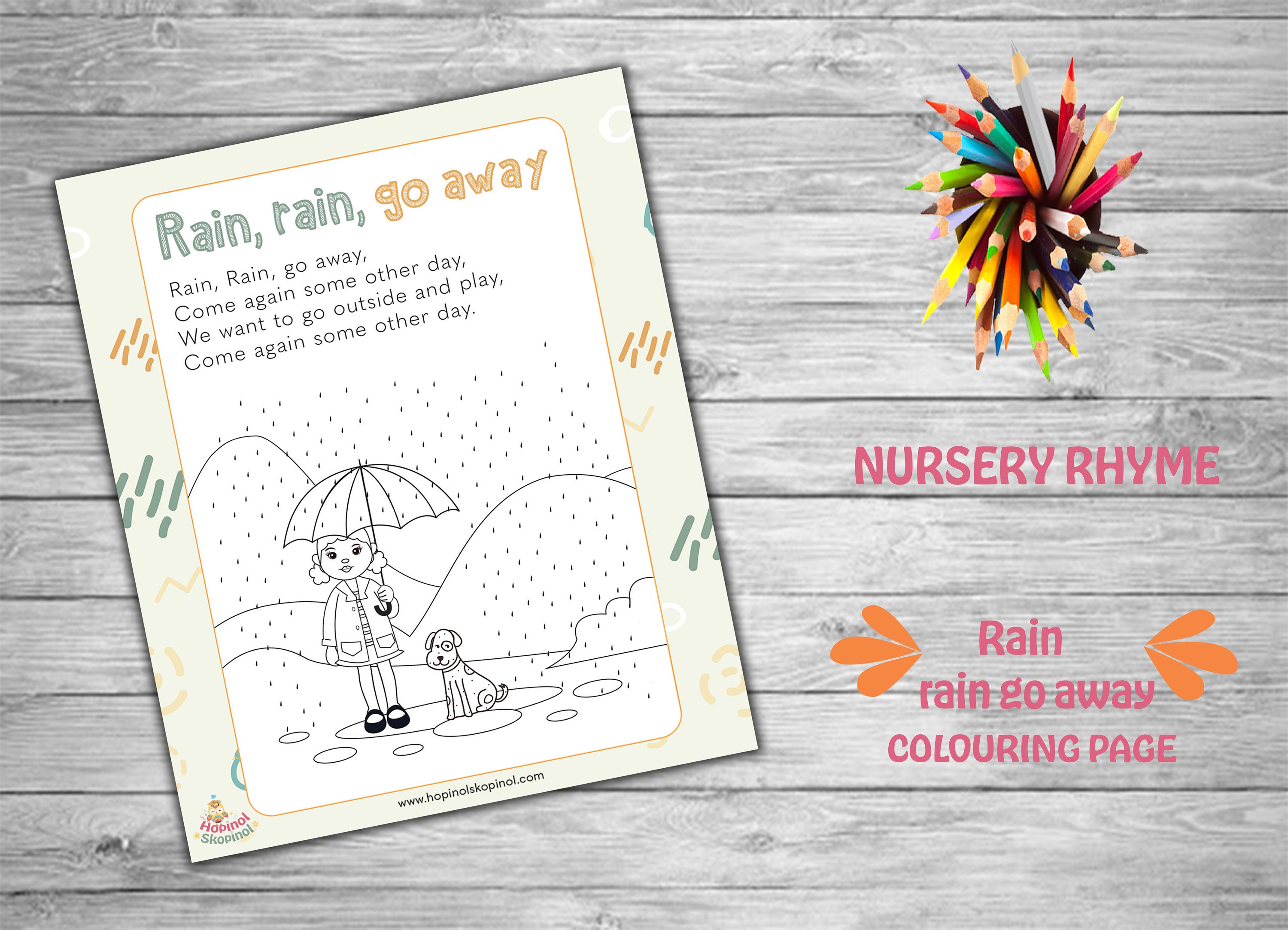 Nursery Rhyme Colouring Page Rain Rain Go Away. Kids Colouring Page ...