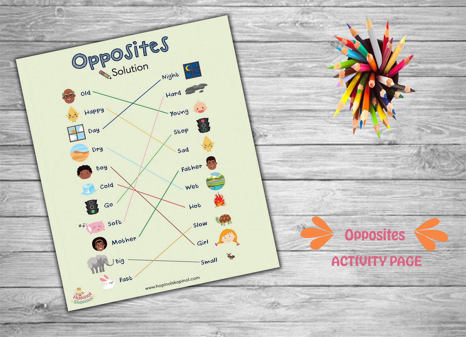 Activity Page Printable Opposites. Kids Activity Page, Colourful ...