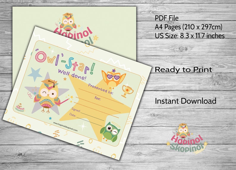 Printable Certificate Owl Star Certificate for Kids, Kids Certificate ...