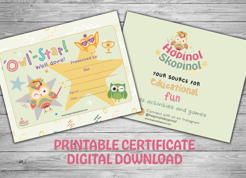 Printable Certificate Owl Star Certificate for kids Kids | Etsy