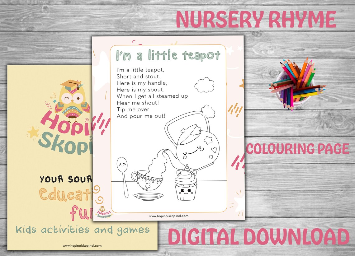 Nursery Rhyme Colouring Page im a Little Teapot. Kids - Etsy
