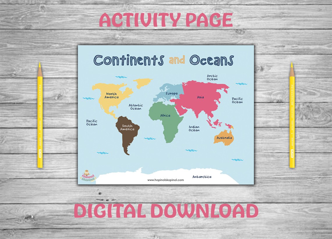 Activity Page Printable Continents and Oceans. Kids Activity - Etsy