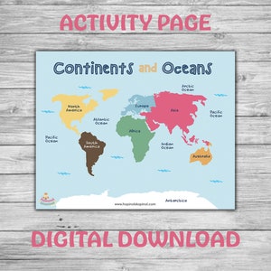 Activity Page Printable Continents and Oceans. Kids Activity | Etsy