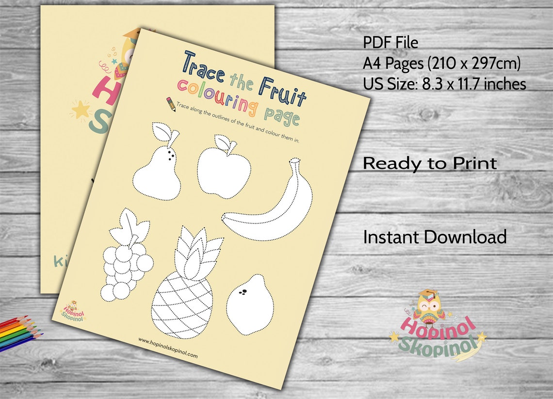 Activity Page Printable Trace the Fruit Colouring. Kids - Etsy