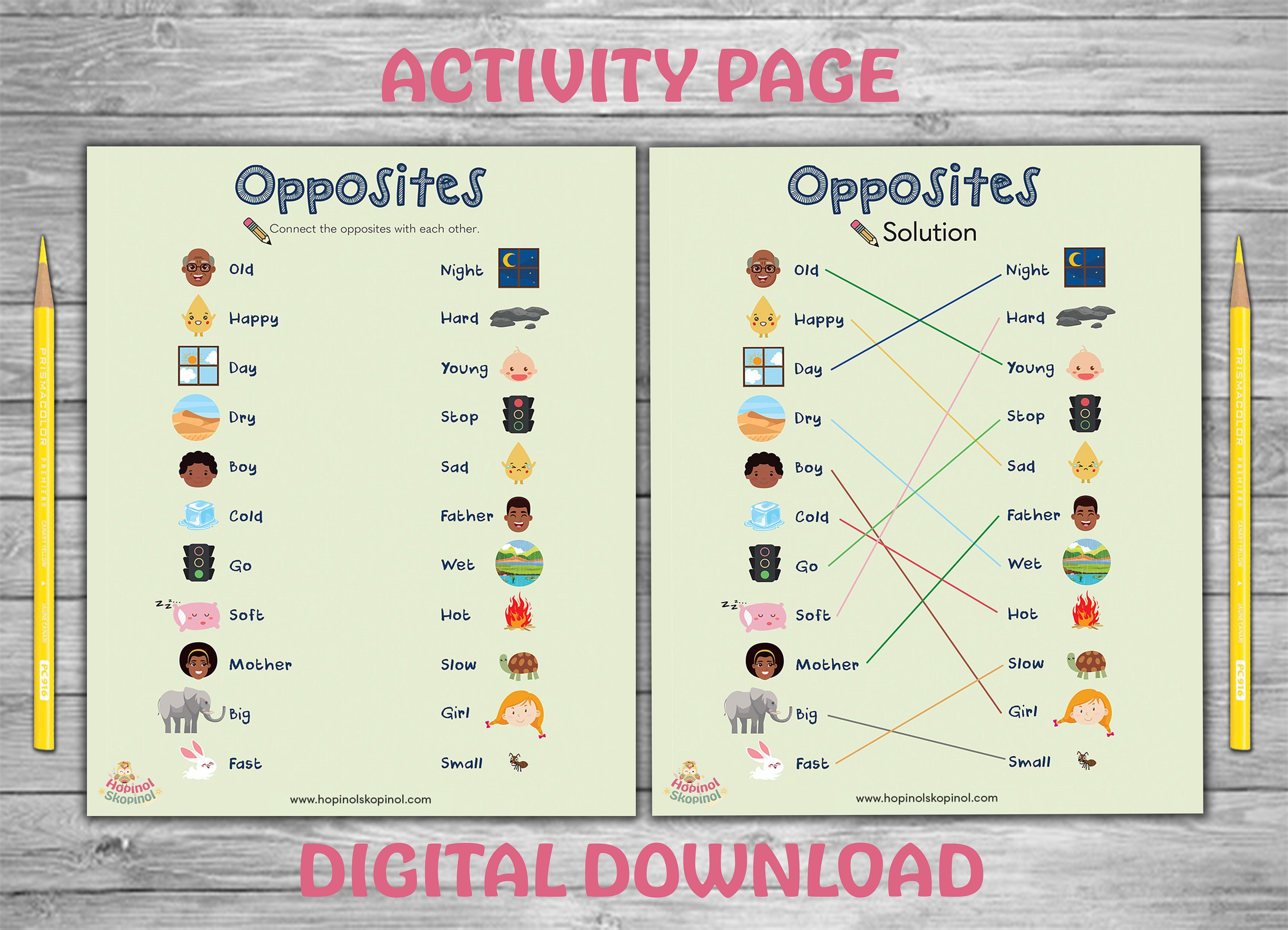 Activity Page Printable Opposites. Kids Activity Page, Colourful ...