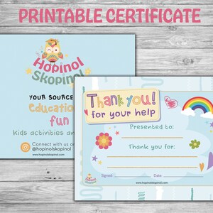 Printable Certificate Thank You Certificate Kids Keepsake | Etsy