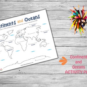Activity Page Printable Continents and Oceans. Kids Activity | Etsy