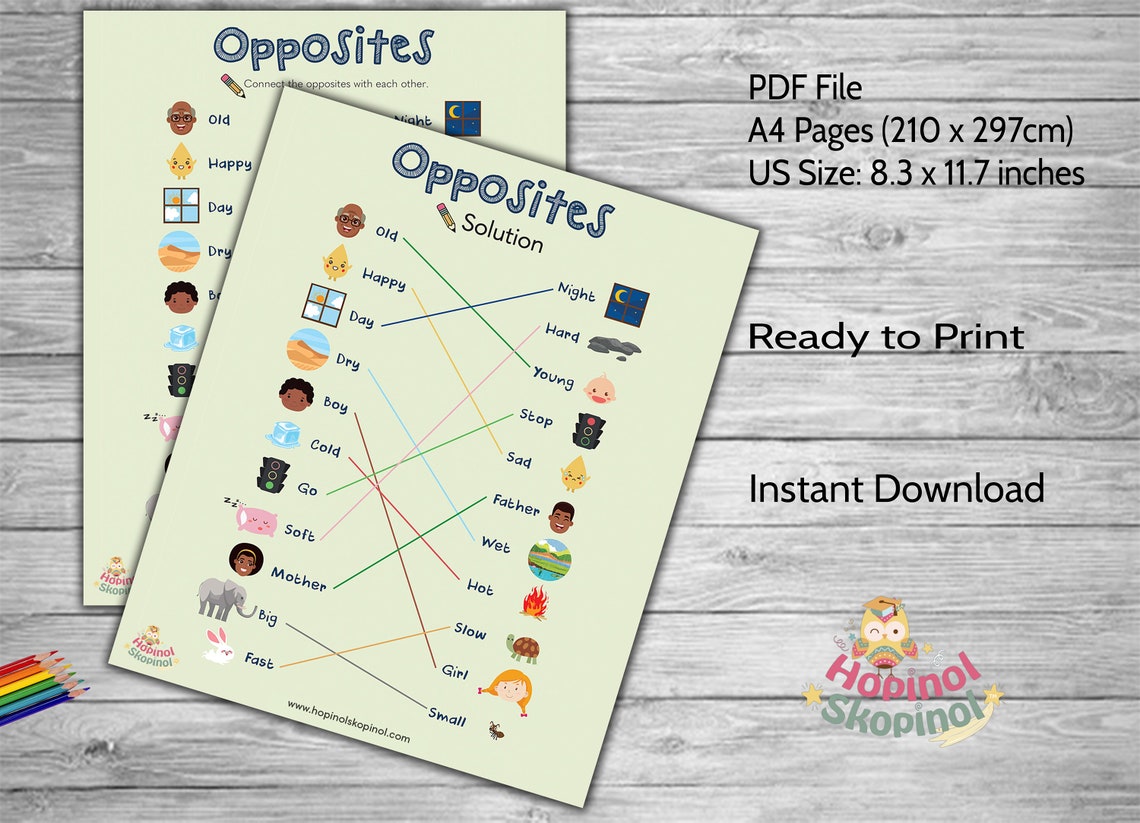 Activity Page Printable Opposites. Kids Activity Page, Colourful ...
