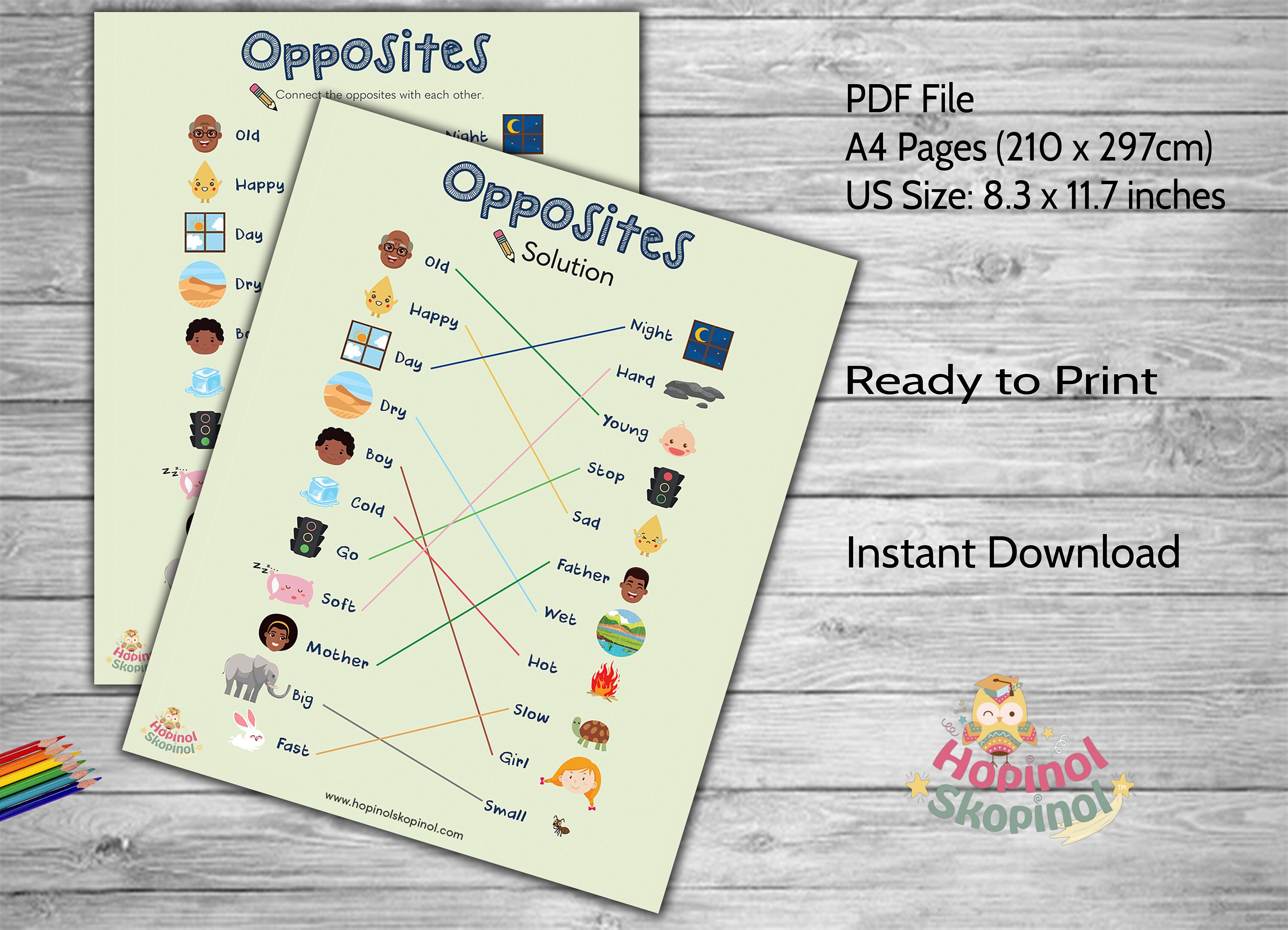 Activity Page Printable Opposites. Kids Activity Page, Colourful ...
