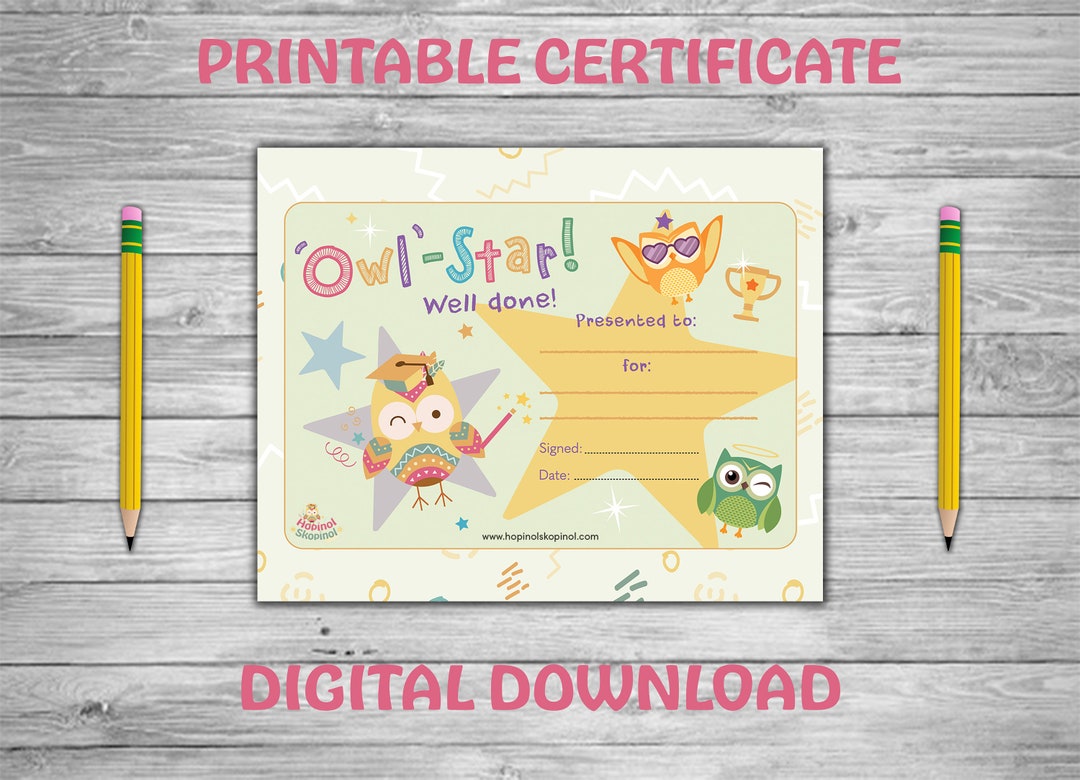 Printable Certificate Owl Star Certificate for Kids, Kids Certificate ...