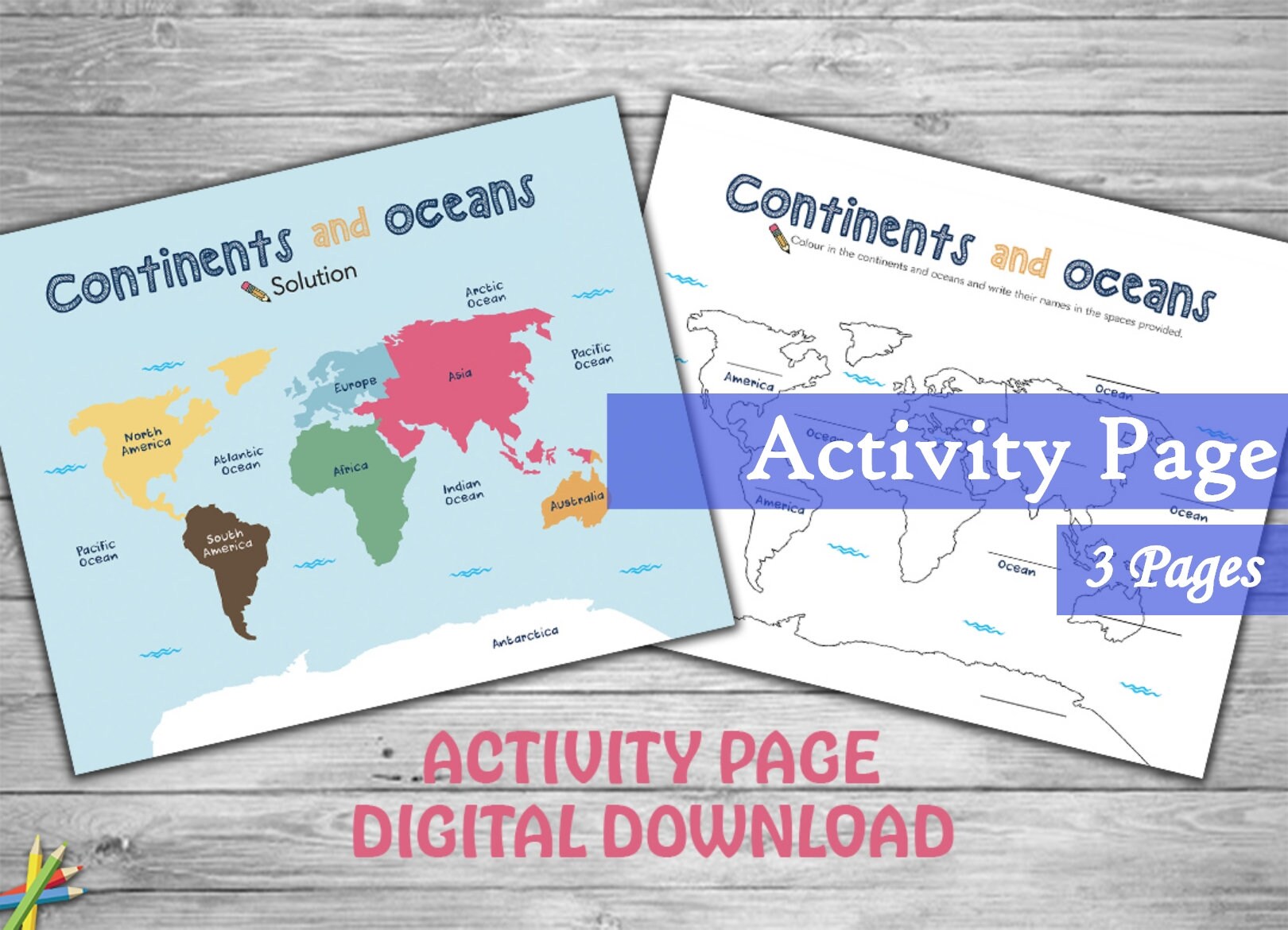 Activity Page Printable Continents and Oceans. Kids Activity Page ...