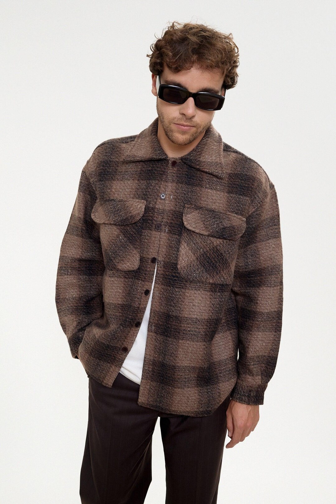 Vintage Checkered Wool Overshirt in Brown - Etsy