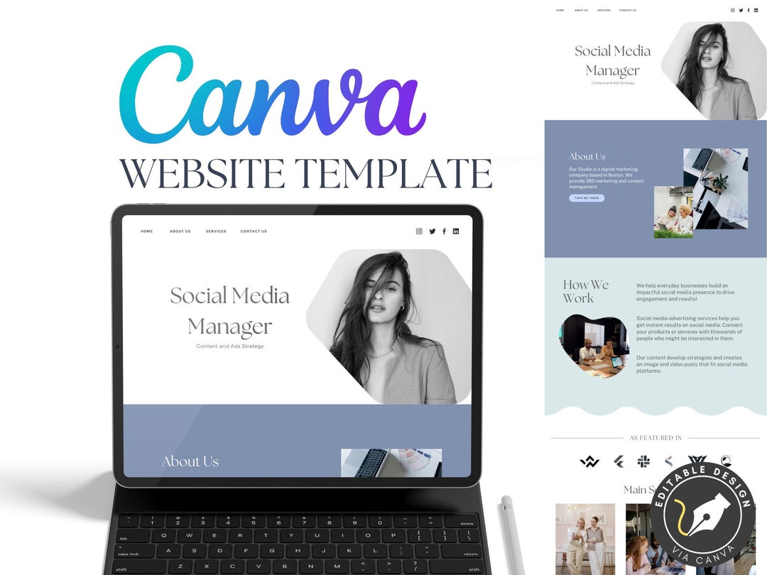 Canva Website Template for Social Media Manager, Content Creator ...