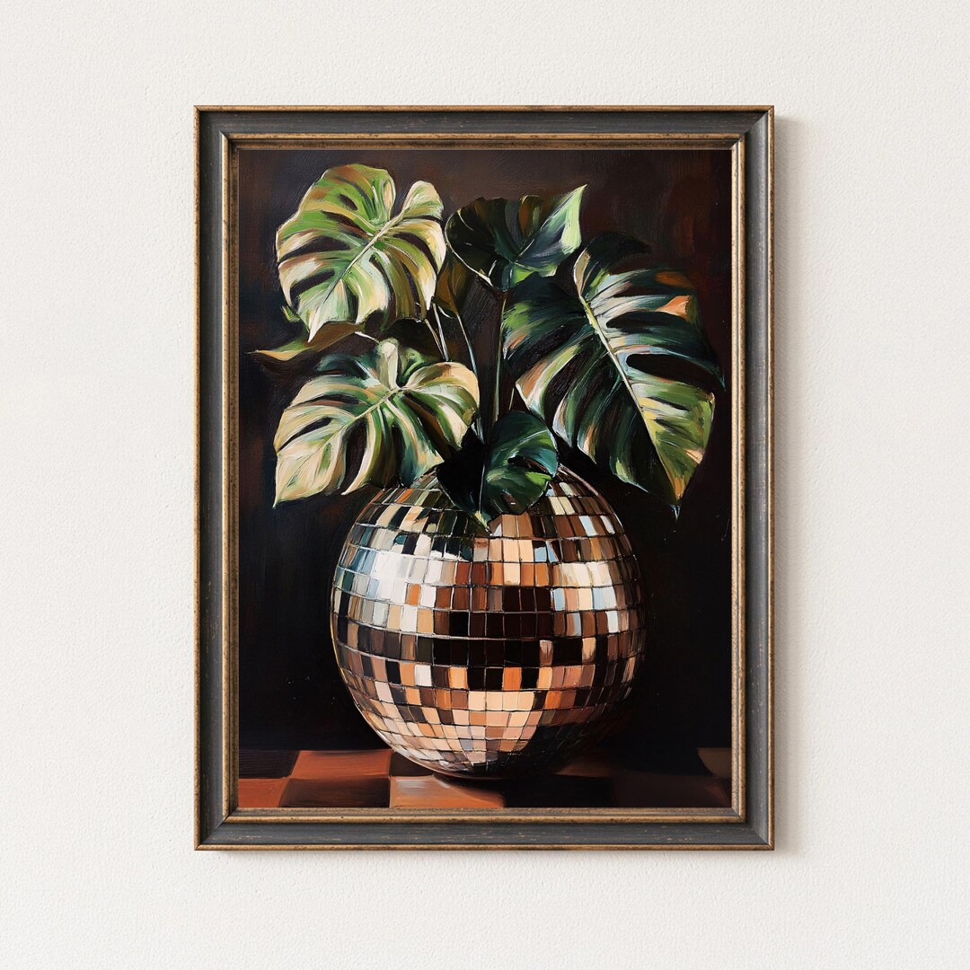 PRINTABLE Disco Ball Wall Art | Monstera Plant | Retro Funky Digital ...