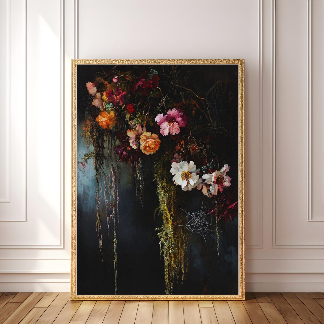 PRINTABLE Dark Floral Painting, Cobweb Art, Moss Wall Art, Victorian ...