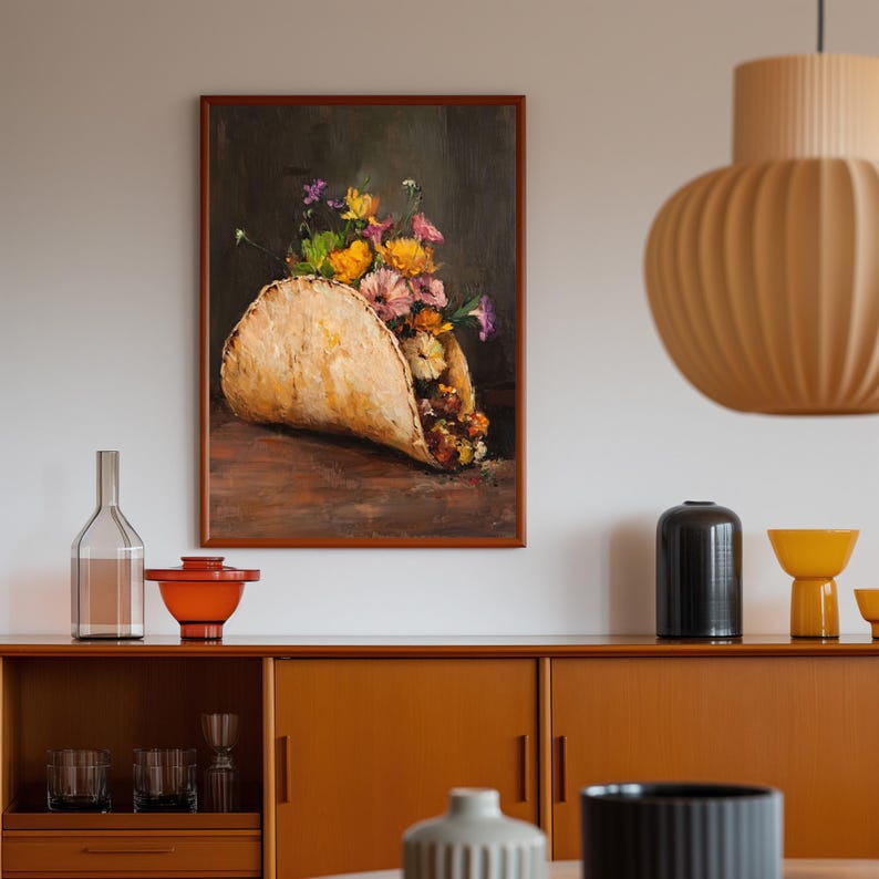 PRINTABLE Flower Taco Wall Art | Quirky Foodie Kitchen Print | Funny ...