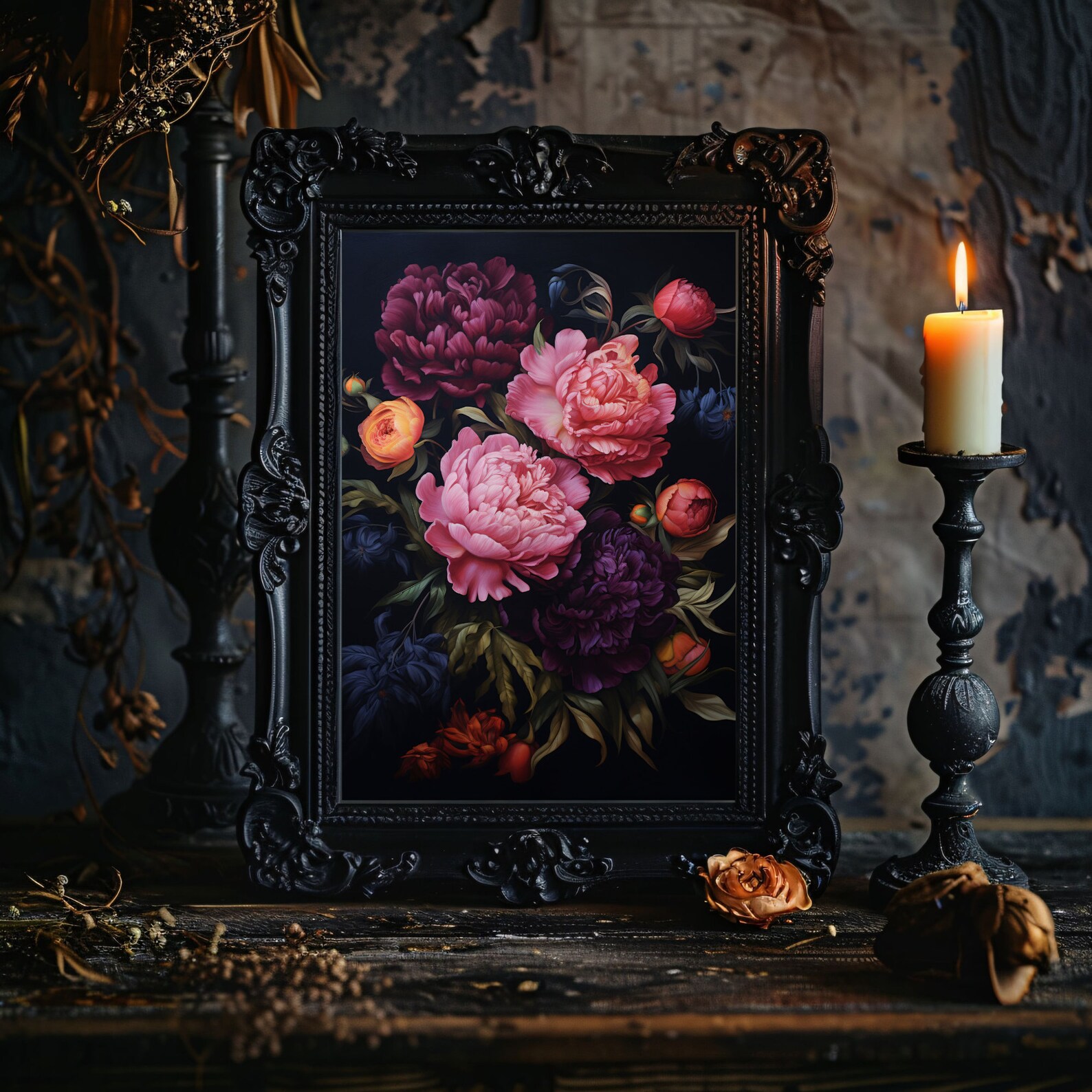 Moody Peony Oil Painting Printable Gothic Botanical Wall Art | Dark ...