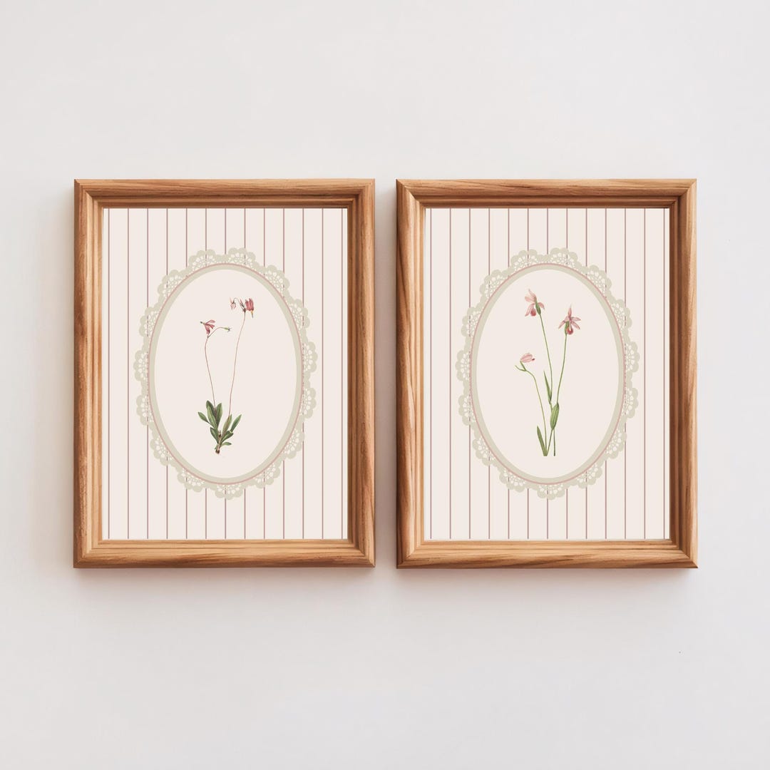 PRINTABLE Pink Botanical Floral Wall Art Set – Shabby Chic Digital ...